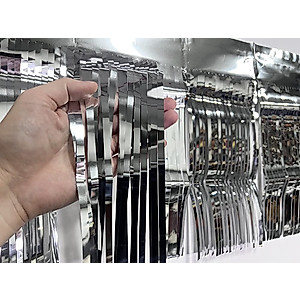 CareCheer 5 Pack 10 Feet Foil Fringe Garland Shiny Metallic Wall Hanging Drapes Tassel Skirting Decorations Supplies for Parade Float Trailer Mardi Gras Party Birthday Wedding (Silver)