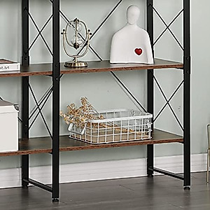 MELLCOM Double Wide 6-Tier Bookshelf, Industrial Open Large Bookcase, Wood and Metal Tall Bookshelves for Living Room Bedroom Office, Rustic Brown