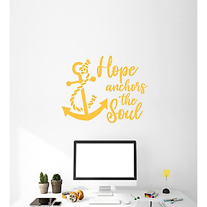 Hope Customized Vinyl Wall Decal - Customized Nautical Inspirational Quote - Hope Anchors The Soul With Anchor Silhouette - Home Decoration for Family Room, Nursery, Bedroom, or Beach House - Removable Sticker