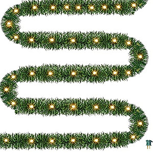 Dazzle Bright 15 FT Artificial Christmas Garland, Pre-Lit 35 LED Mini String Lights Plug in Xmas Garland, Lighted Christmas Decoration for Indoor Holiday Door Home Stairs Decor