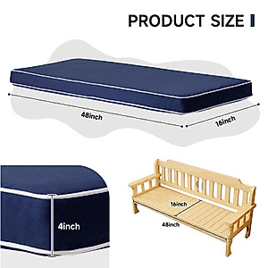PNP FKJP Outdoor Bench Cushion 48" x 18" x 3", Waterproof Patio Furniture Cushions,Outdoor Porch Swing Cushion,Navy (Cushion + Cover)