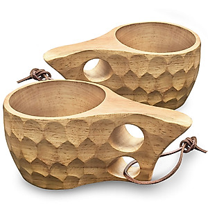 JUSPRO Nordic Style Handmade Finnish Kuksa Ancient Lapland Finland Wooden Cup 2 Holes (Armor)