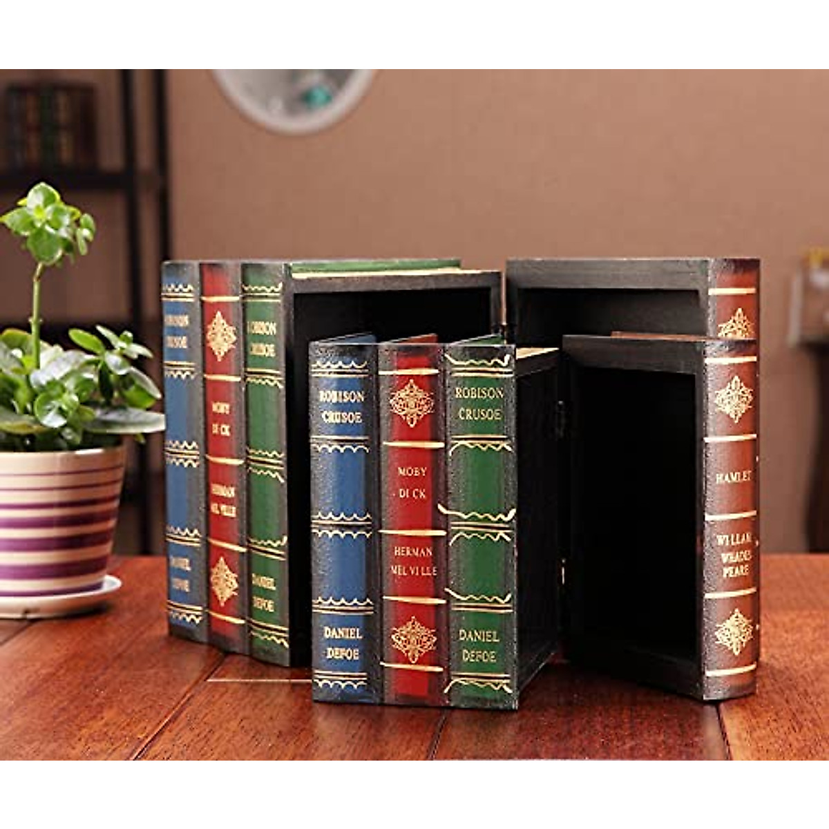 B&S FEEL Wooden Antique Book Box, Set of 2