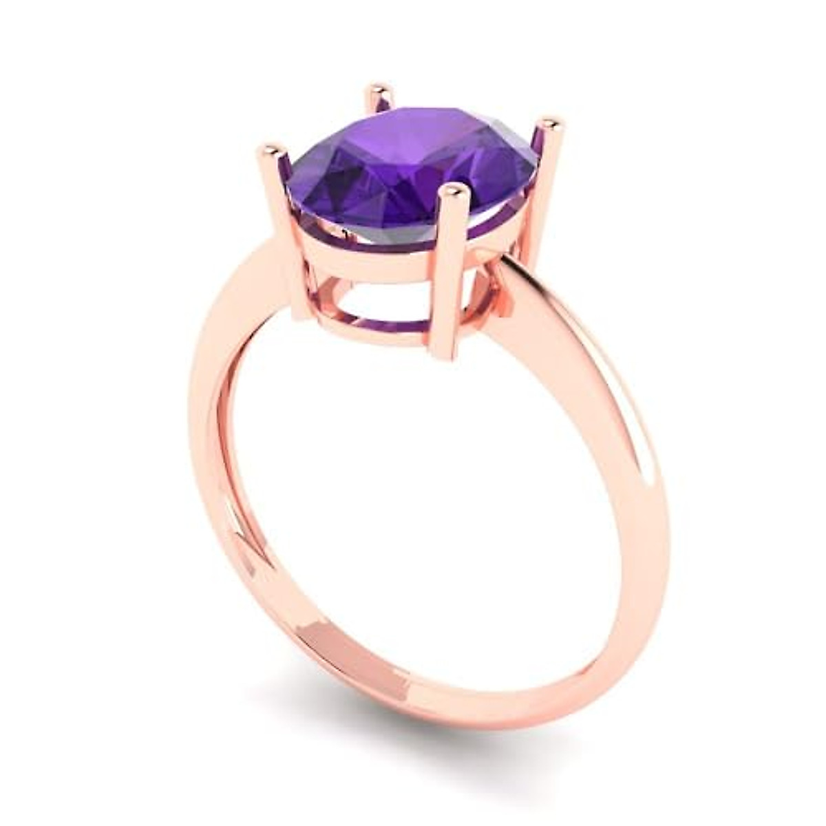 Clara Pucci 2.5ct Oval Cut Solitaire Natural Purple Amethyst Engagement Wedding Bridal Promise Anniversary Ring 18K Rose Gold Size 3.75