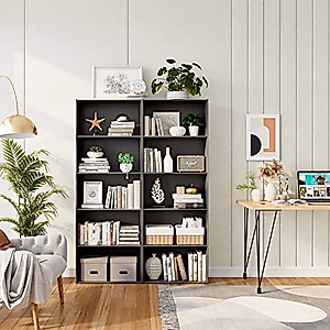 Tangkula 5-Shelf Bookcase, 23.5''L x 9.5''W x 67''H, Multi-Functional Wood Storage Display Open Bookshelf for Home Office (Black)