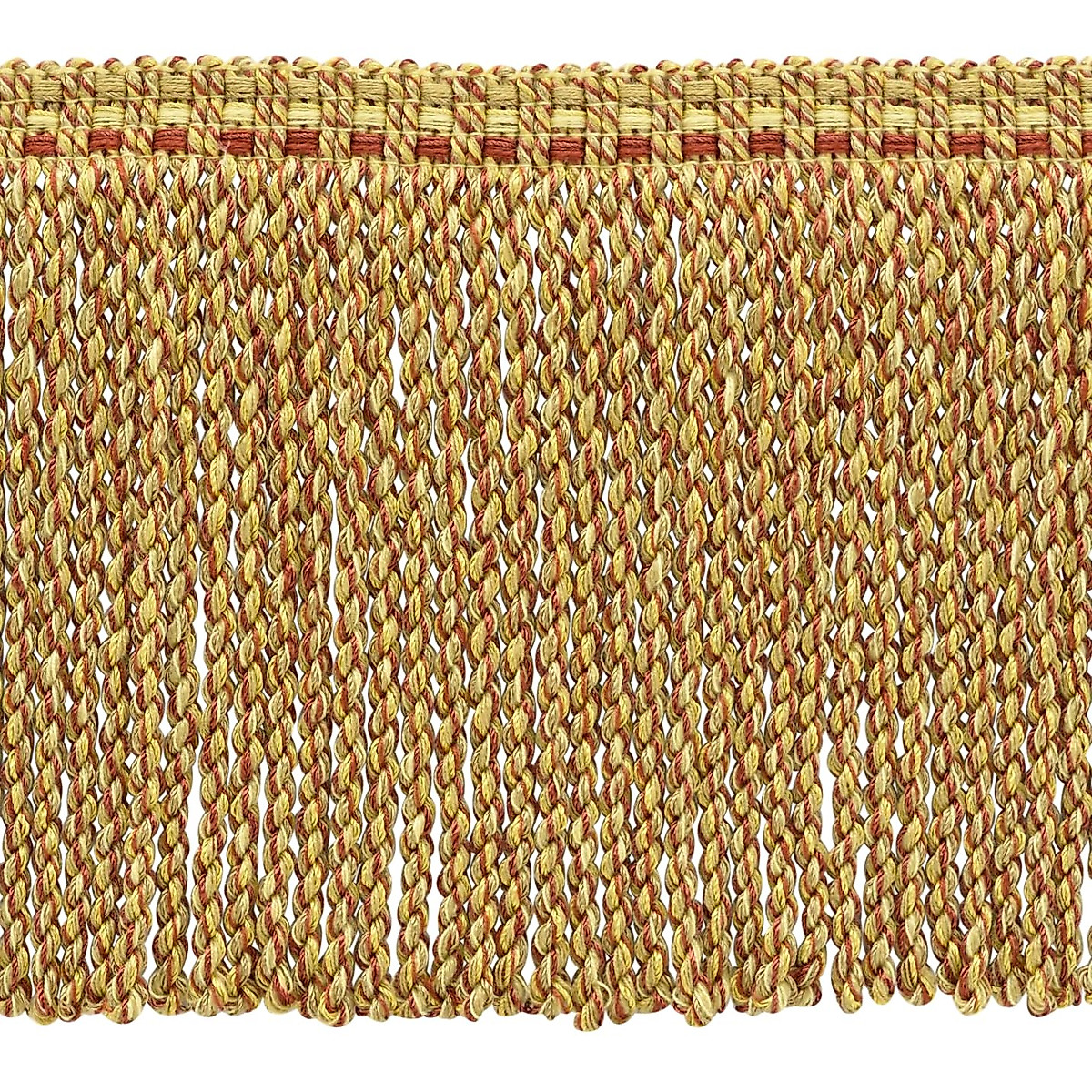 DÉCOPRO 6" (15cm) Beautiful Bullion Fringe Trim with Fancy Knitted Gimp Header, Veranda Collection # BFV6, Bisque Beige #VNT31 (Light Beige, Rust Red, Light Gold) 5 Yard Value Pack (15 ft/4.5m)