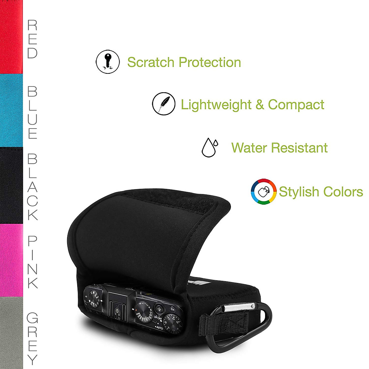 MegaGear 'Ultra Light' Neoprene Camera Case Bag with Carabiner for Canon PowerShot G7X, Canon PowerShot G7 X Mark II Cameras (Black)