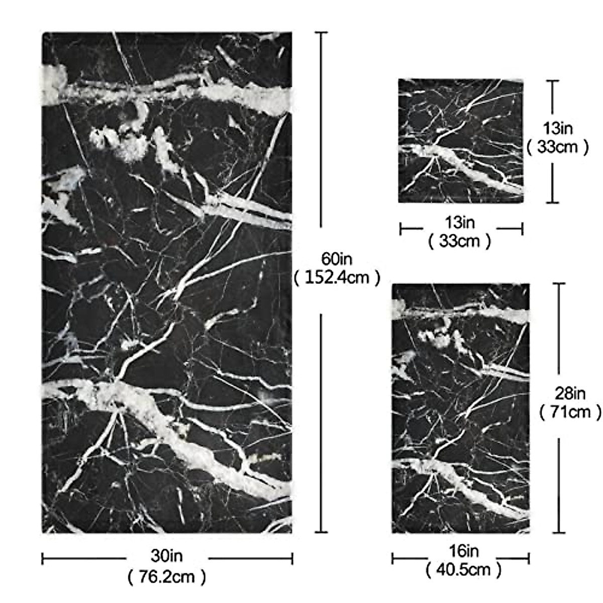 Naanle Black and White Marble Towel 3 Piece Set Bath Towels Set for Bathroom Highly Absorbent Cotton, 1 Large Bath Towel+ 1 Hand Towel+ 1 Washcloth, Pack of 3 Softness Towels for Decoration