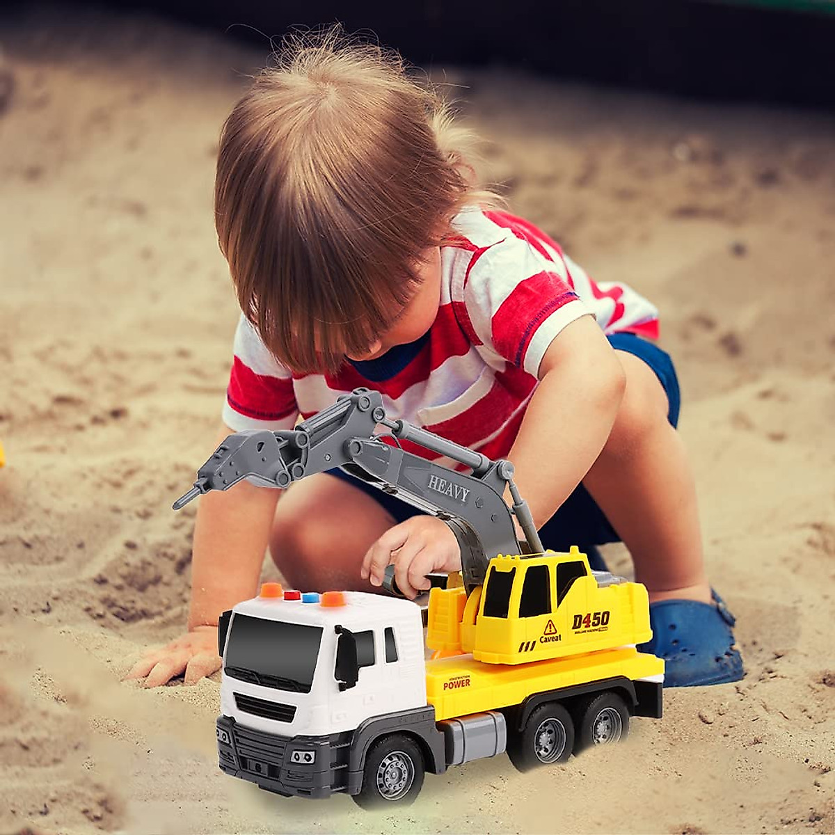 ArtCreativity Light Up Construction Truck Toy, Excavation Truck Toy with a Rotating Back, Push and Go Kids Construction Toy with LED and Sound Effects, Cool Construction Trucks for Boys and Girls