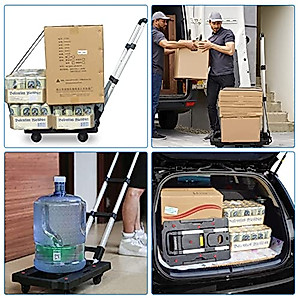 Folding Hand Truck, 330 Lbs Foldable Hand Truck Dolly Cart Heavy Duty Collapsible Trolley Portable Platform Luggage Cart with 5 Wheels & 2 Elastic Ropes for Moving, Shopping, Travel, Home, Office Use