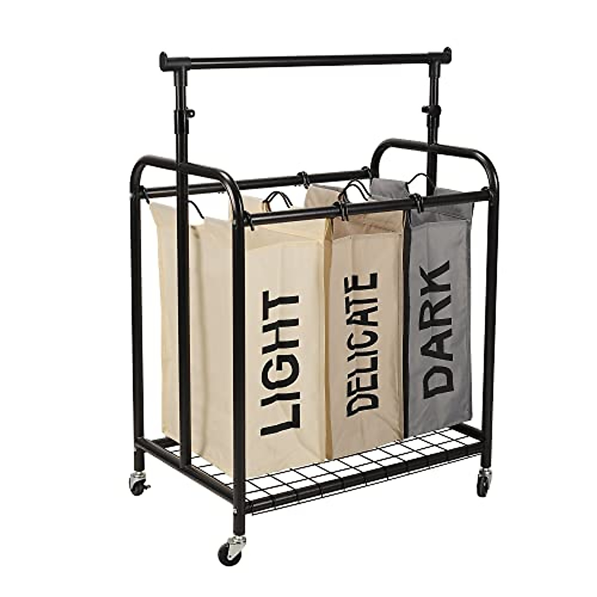 Oceanstar 3-Bag Rolling Laundry Sorter with Adjustable Hanging Bar, Color