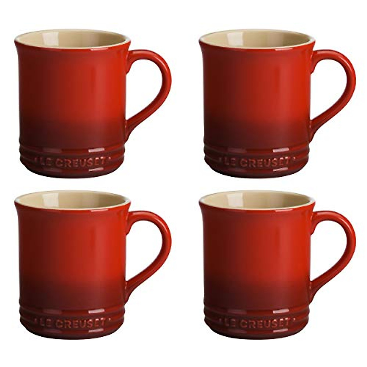 Le Creuset Stoneware Set of 4 Mugs, 14 oz. each, Cerise