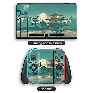Japanese Anime Palace Moon Lotus Pond Stickers Protective Film Sticker Personalized Full Wrap Sticker Compatible with Nintendo Switch