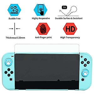 GUTIAL Dockable Case for Nintendo Switch OLED Model 2021 - Cute Protective Cover Case for Nintendo Switch OLED 7 Inch and Joy-Con Controller with Screen Protector and Thumb Grips - Cyan