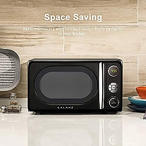 Galanz GLCMKA07BKR-07 Microwave Oven, LED Lighting, Pull Handle Design, Child Lock, Retro Black, 0.7 cu ft