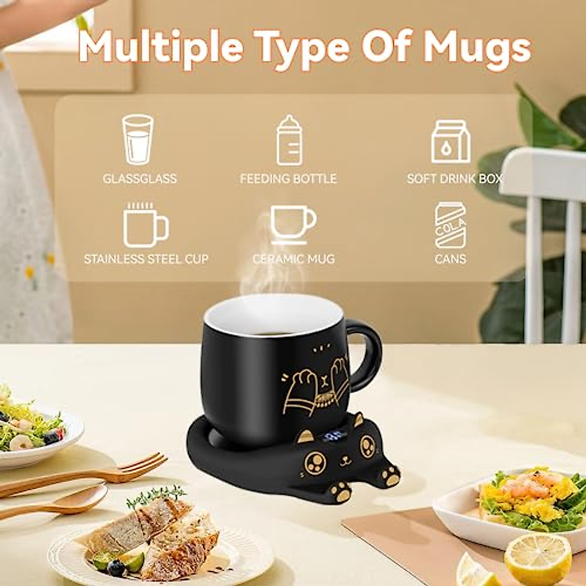 PUSEE Mug Warmer with Mug, Cute Coffee Warmer for Desk Coffee Cup Warmer Auto Shut Off, Electric Candle Warmer with 3 Temp Settings,Coffee Warmer with Cup Set Coffee Gifts Birthday Gift Office Gifts