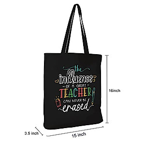 CARAKNOTS Teacher Gifts Teacher Bag Black Teacher Appreciation Gifts for Women Teacher Christmas Gifts Thank you End of Year Birthday Graduation Gifts for Teachers Tote Bag with Pocket Cotton Canvas