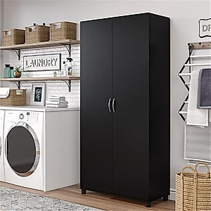 Pemberly Row Transitional 36" Utility Storage Cabinet in Black