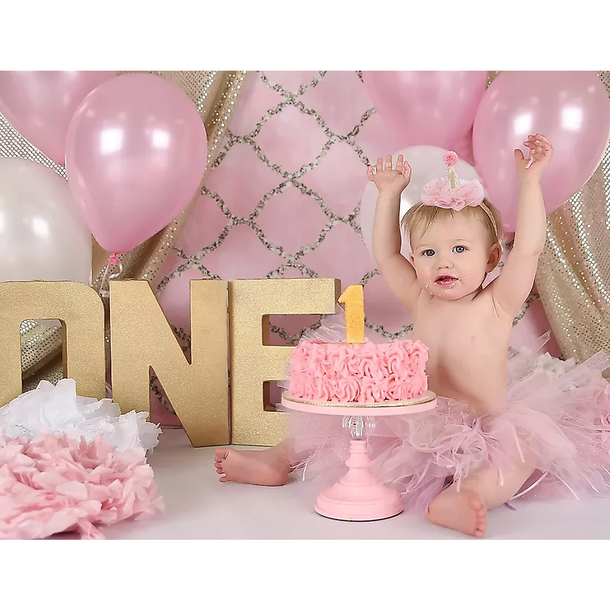 LINLULU Mini Birthday Hat Headband - First Birthday Hat, 1st to 3rd Birthday Hat Headband, Newborn Headbands for Girls, Pet Birthday Hat