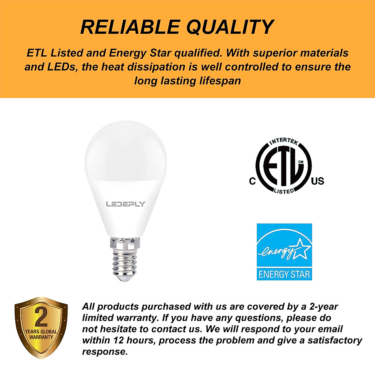 LEDEPLY A15 Ceiling Fan Light Bulbs, Dimmable, E12 Base LED Bulb, 5.5W=40W, Warm White 2700K, 500 Lumen, LED Light Bulb, 6 Pack