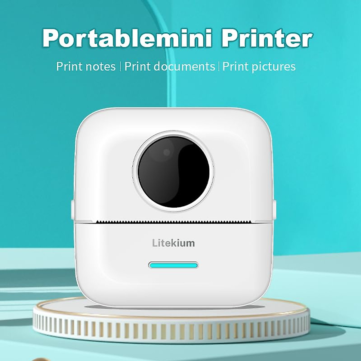 Litekium Portable Mini Printer Thermal Inkless Sticker Maker, Bluetooth Printer for Phone, Wireless Label Printer with Tape