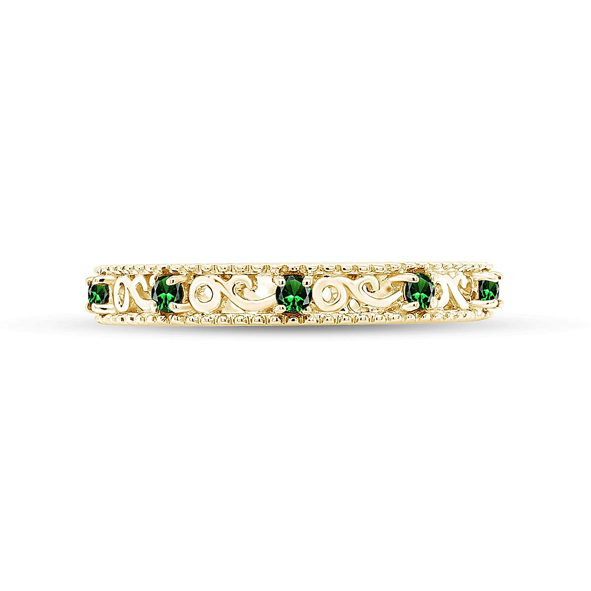Jewel Zone US Round Cut Simulated Green Emerald Stackable Ring in 14K Yellow Gold Over Sterling Silver