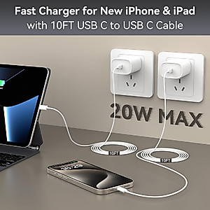 iPhone 15 Pro Max Charger Fast Charging, 10FT Long USB C Charger Cable Cord with 20W iPhone 15 Fast Charger Block Wall Charger for iPhone 15 Pro/15 Pro Max/15 Plus,iPad Pro 12.9/11 Inch,iPad Air 5
