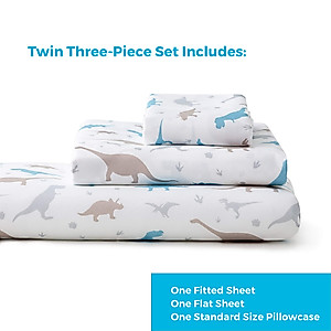 Linenspa Microfiber Three-Piece Sheet Set - Multiple Styles and Colors - Super Soft Feel - Fun Patterns for Boys and Girls - Twin - Dinosaur