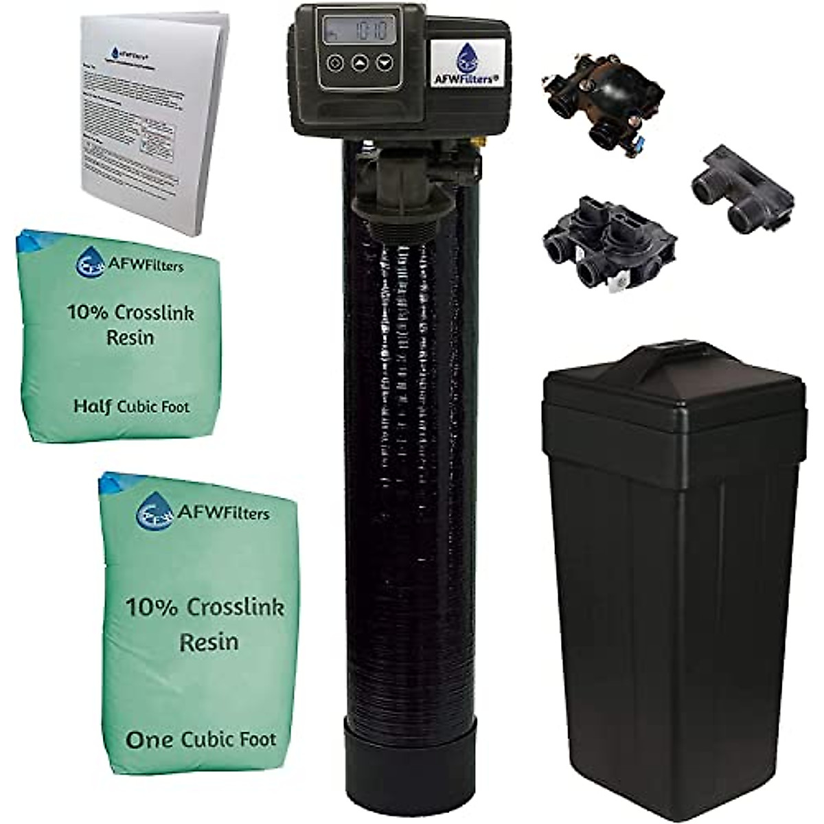 Upgraded 10% Crosslink Fleck 5600SXT Metered On Demand 48k 48,000 grain Loaded tank, complete system with brine tank and 1" bypass, durable 10% upgraded resin