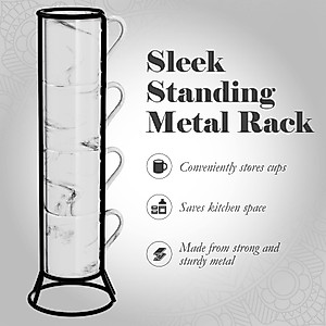 American Atelier Ceramic Mini Espresso Cups Set of 4, 3oz - Stackable Tiny Mugs for Small Shots of Coffee with Metal Stand - Use Demitasse Espresso Mug Racks for Any Kitchen or Café (Marble)