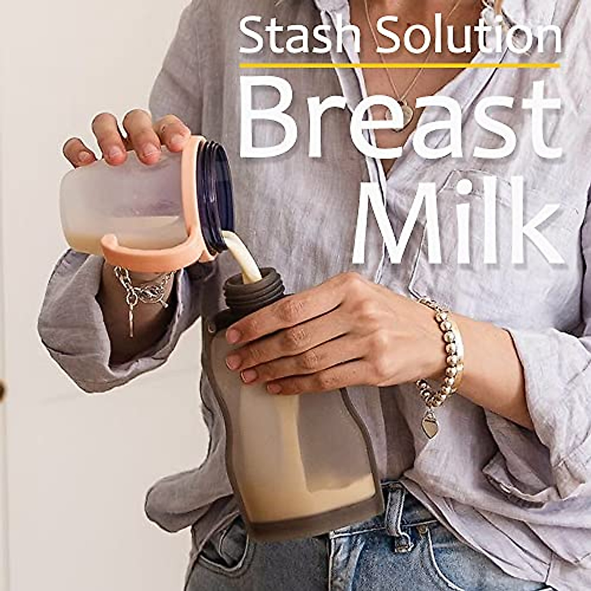 haakaa Silicone Milk Storage Bags Reusable Breastmilk Storage Bags Breast Milk Storing Containers for Breastfeeding, BPA Free, 9oz/260ml, 2 PK