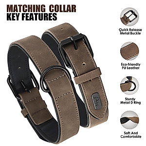 Didog Soft Padded Leather Dog Collar and Leash Set, Heavy Duty Dog Leash and Collar Set with Metal Buckle, Breathable Dog Collars with 4FT Leather Dog Leash for Small Medium Large Dogs, Brown, L