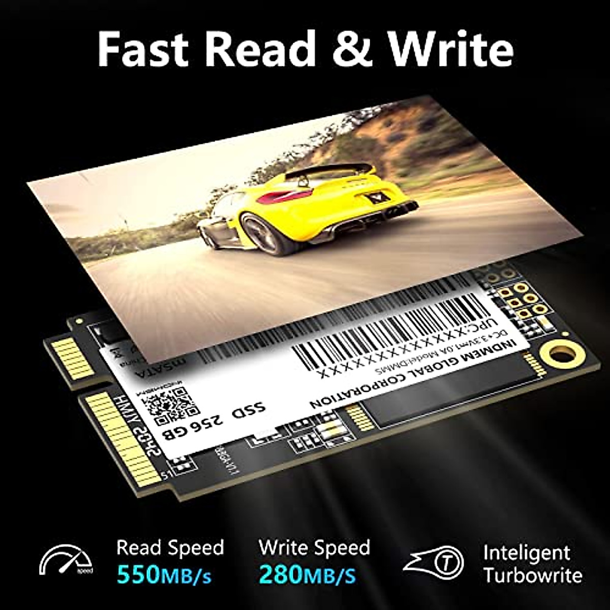 INDMEM mSATA SSD 256GB Internal Mini SATA III SSD Micro-SATA TLC 3D NAND Flash 256 GB