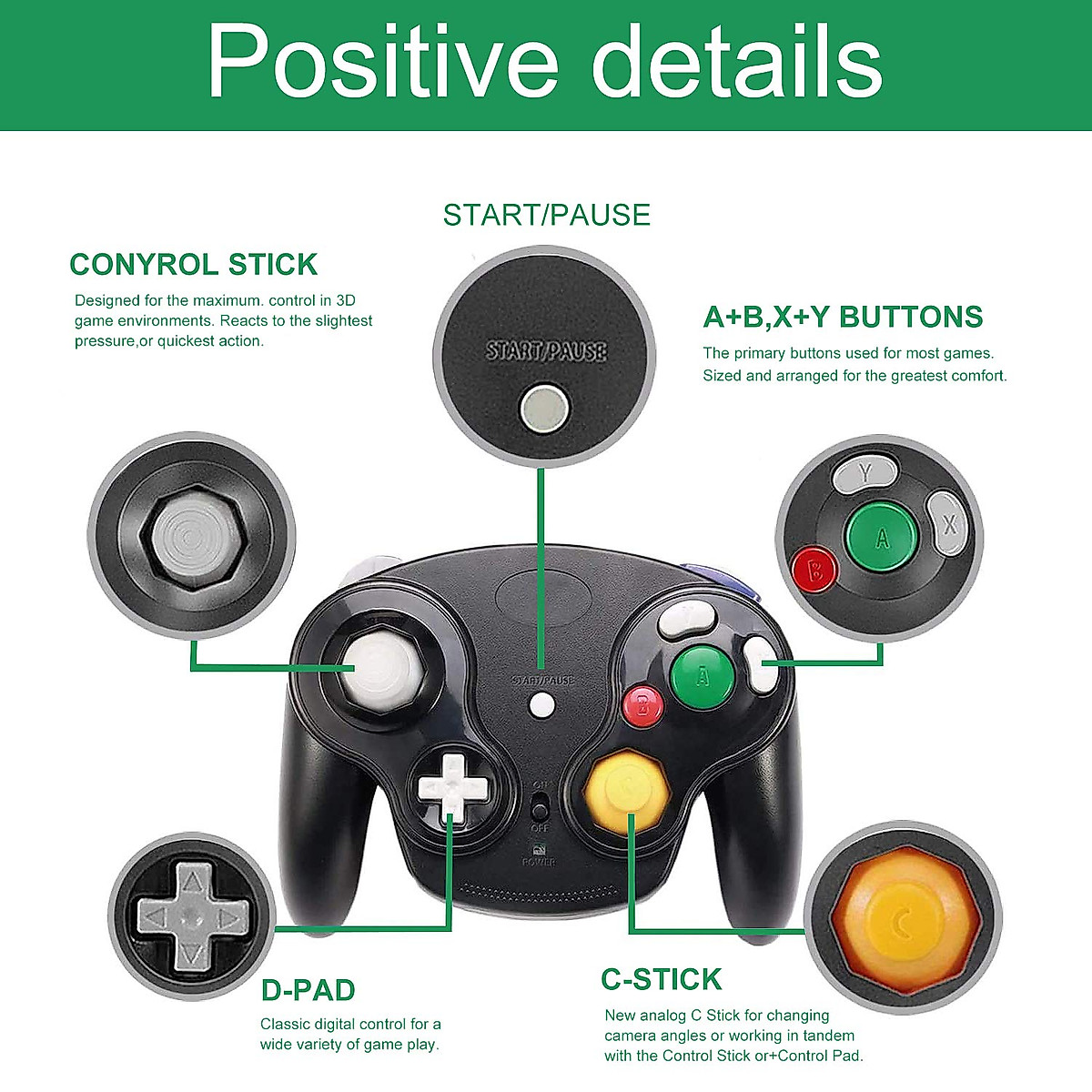 TOOPONE Wireless Gamecube Controllers, Classic Gamecube Wavebird Wireless wii Controller Remote Gamepad Joystick for Nintendo Gamecube Console, Compatible with Wii (Black and White)