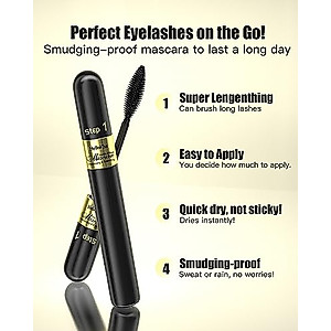 Naseny 2in1 Vibely Mascara 5X Longer Lengthening And Thickening Mascara Waterproof Black Volume And Lengh Mascara Smudge-Proof Non Clumping Long Lasting Eye Makeup