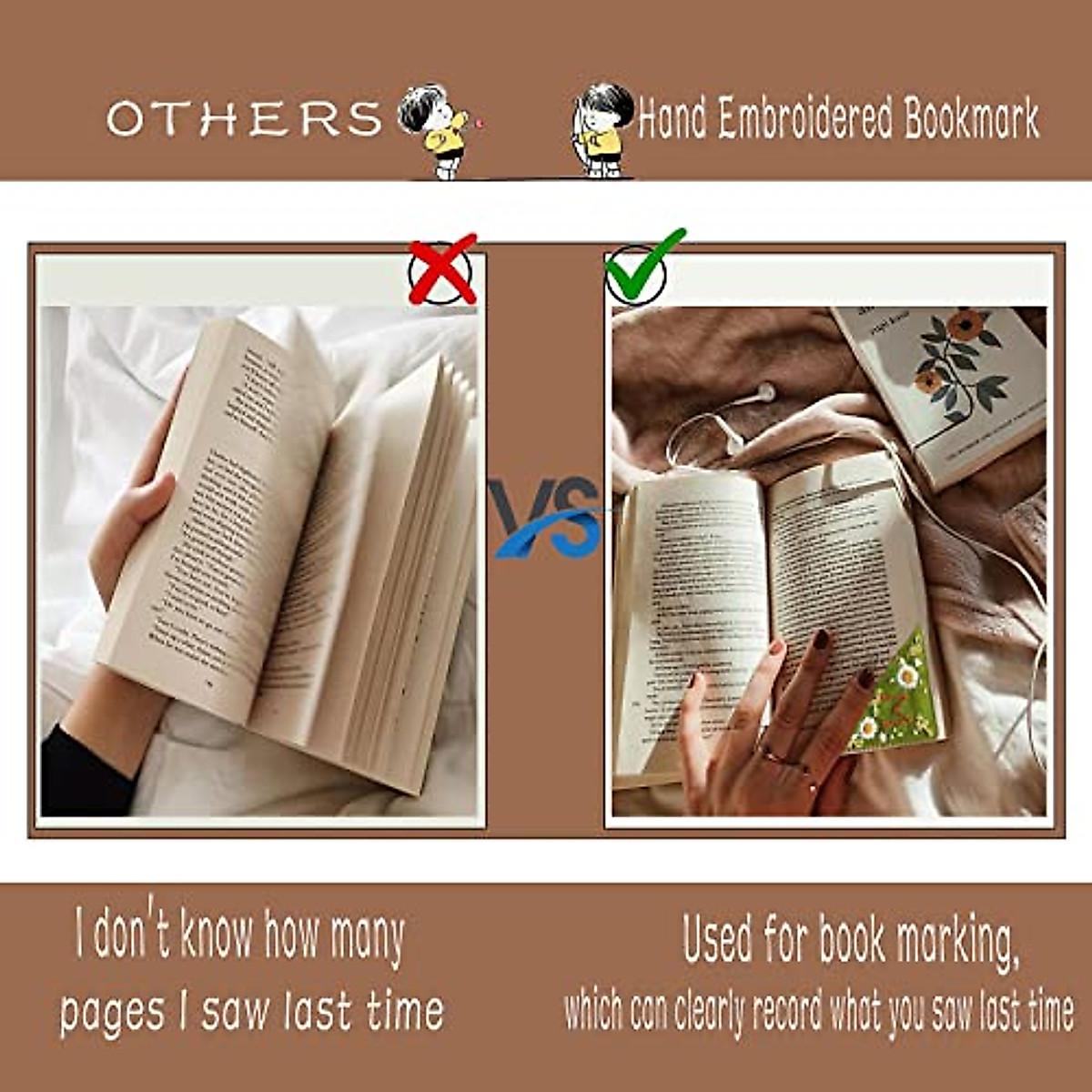 Personalized Hand Embroidered Corner Bookmark，Hand Stitched Felt Corner Bookmark,Cute Flower Letter Embroidery Bookmarks for Book Reading Lovers Meaningful Gift（4 PCS）