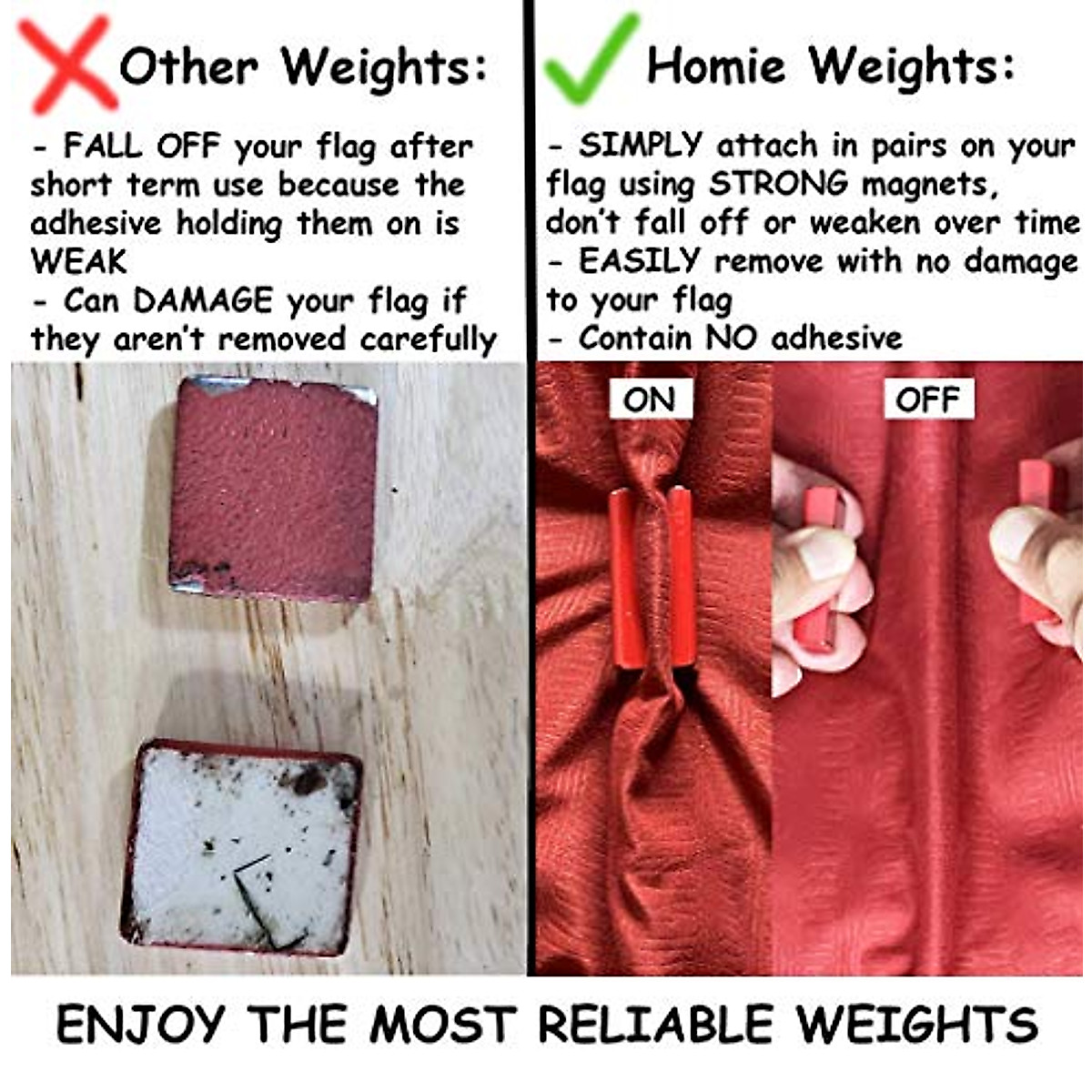 Magnetic Flag/Curtain Weights 8 Pack of Waterproof Magnets + Carrying Case, Great For Stopping American Flag Tangles, Clip On Bottom, Heavy Duty Works Outdoor To Stop Wind (Red)…