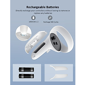 NexiGo Enhanced Charging Dock with LED Light for Oculus Quest 2, [Support Elite Strap with Battery], Headset Display Stand and Controller Mount, 2 Rechargeable Batteries, Magnetic Cable (Renewed)