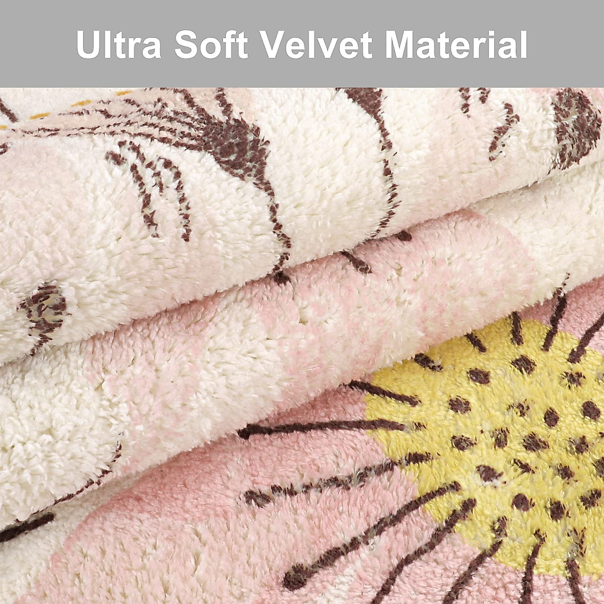 Uphome Round Rug for Bedroom 5.3' Circle Cute Area Rug with Pom Poms Fringe Floral Plant Washable Throw Rugs Non-Slip Soft Floor Mats for Entryway Laundry Living Room Kids Room Nursery, Pink