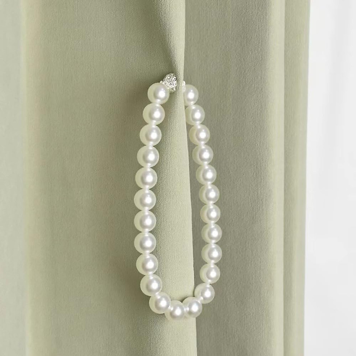 2Pcs Magnetic Pearl Curtain Buckle,Classics Pearl Magnetic Curtain Tiebacks,Rhinestone Magnetic Ball Straps Curtain Tiebacks Magnetic Clips Holdbacks Buckle Pearl White Style (25cm)
