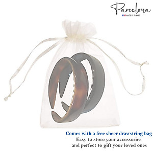 Parcelona French (Set of 2) Wide 1 Inch Tortoise Shell Brown and Black Hair Headbands with Inner Teeth Nibs