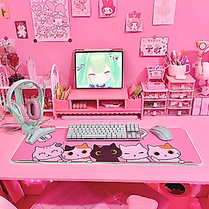 Pink Kawaii Cat RGB Gaming Mouse Pad 31.5x12 Inch PC XL Large Extended Glowing Led Light Up Cool Mouse pad Desk Pad Non-Slip Rubber Jmiyav Computer Mouse Pad Cute Mousepad Mat 31.5x12 Inch