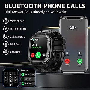 Hemisol Military Smart Watches for Men,5ATM Waterproof Outdoor Fitness Tracker with Bluetooth Call(Answer/Make Calls),1.8" Smart Watch with Sleep Monitor for Android iPhone
