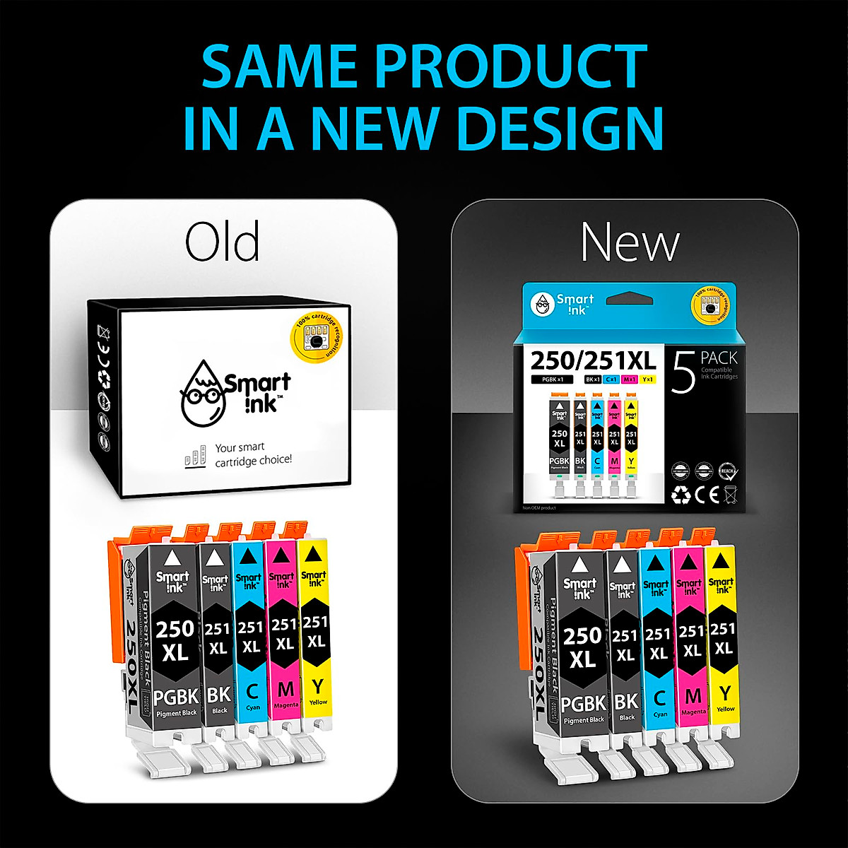 Smart Ink Compatible Ink Cartridge Replacement for Canon PIXMA PGI-250XL CLI-251XL PGI 250 CLI 251 XL (1 PGBK & 1 BK/C/M/Y 5 Combo Pack) to use with MX722 MX922 iP7220 iX6820 MG5420 MG5422 MG5520