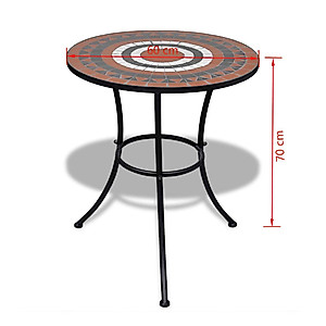 ShopHome Round Side Table | Mosaic Indoor Outdoor Black Iron Accent Small Patio Printed Glass for Garden, Yard or Lawn| Plant Stand |Terracotta, 23.6 x 27.6 inch