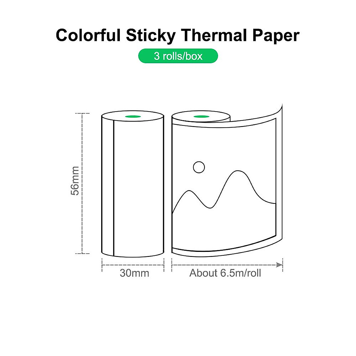 Peripage Colorful Mini Printer Paper Sticker, Thermal Printing Paper Can be Pasted fit for A6/A8 Waterproof, Oilproof, Scratchproof,3 Roll(Pink,Blue,Yellow),3.6m/roll