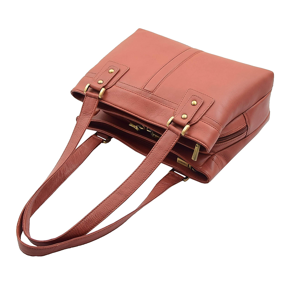 A1 FASHION GOODS Womens Leather Shoulder Bag Multi Zip Pockets Casual Handbag Polly (Brown)