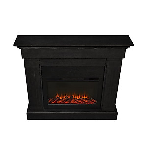 BOWERY HILL 47.5" Slim Solid Wood and Glass Electric Fireplace in Black