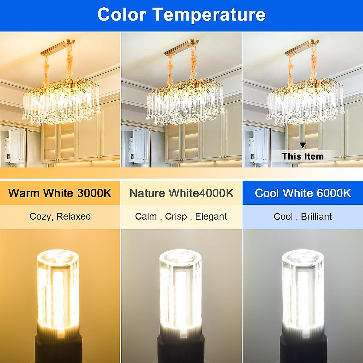 TRIJZHOU 6 Pack G9 LED Light Bulb 50w 40w Halogen Equivalent 4w Warm White 3000k 500 Lumen JCD/G9 Bi-Pin Base for Home Lighting