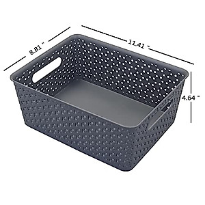 Utiao Grey Plastic Storage Baskets, 8 Quart Plastic Bins, 4 Packs